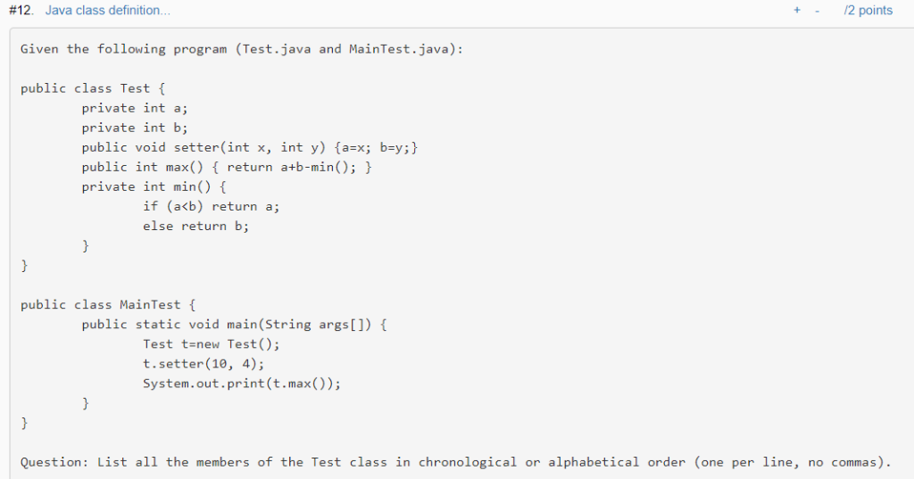 Solved #12. Java class definition +2 points Given the | Chegg.com
