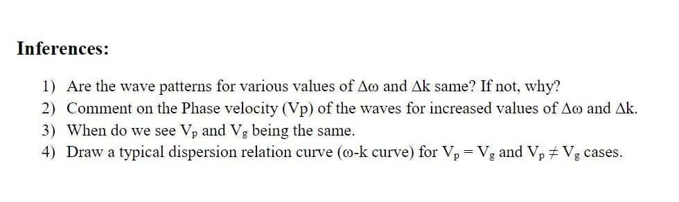 Solved Inferences: 1) Are the wave patterns for various | Chegg.com