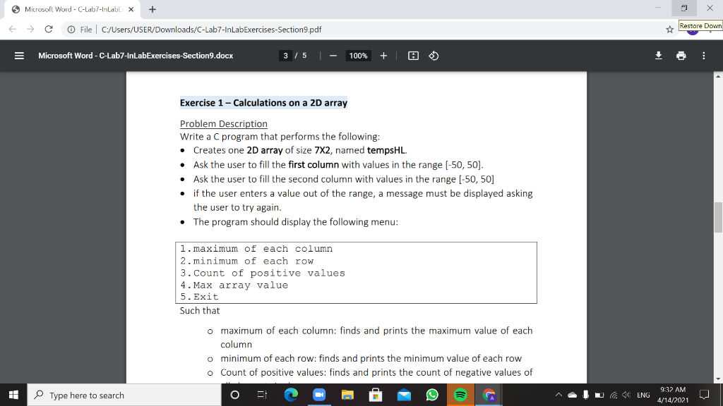Solved Microsoft Word - C-Lab7-InLabEX + X File | Chegg.com
