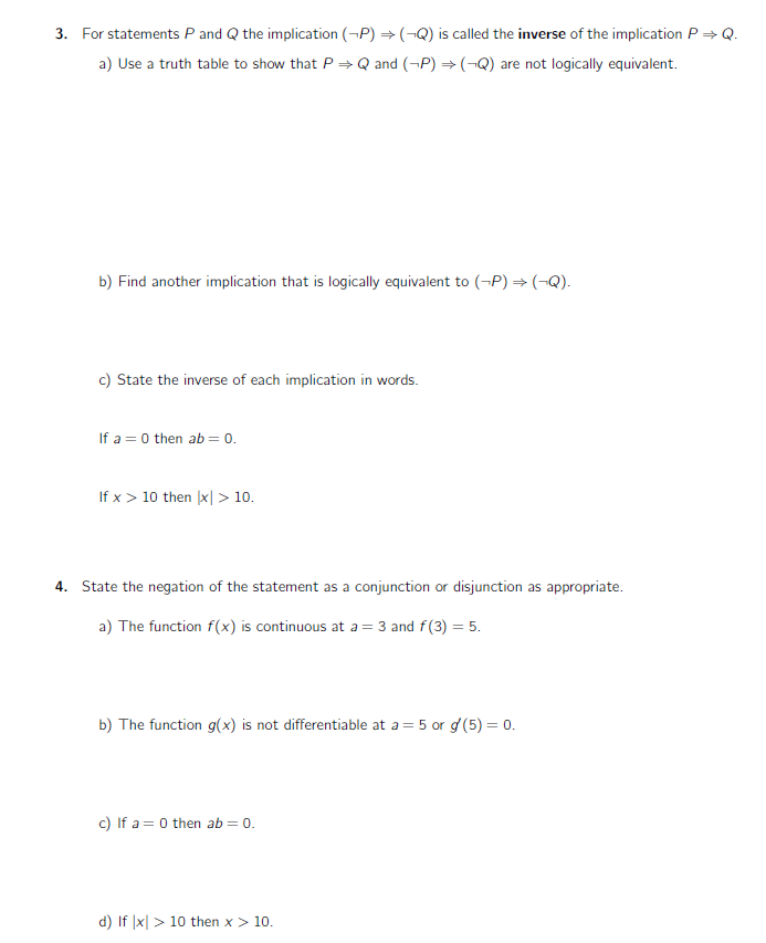 Solved 3. For statements P and Q the implication (-P)+(-Q) | Chegg.com