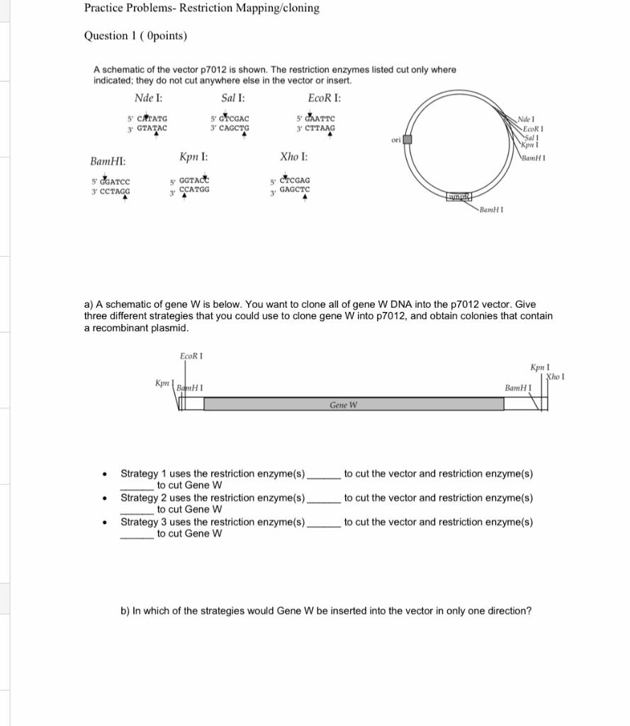 Solved Practice Problems- Restriction Mapping/cloning | Chegg.com