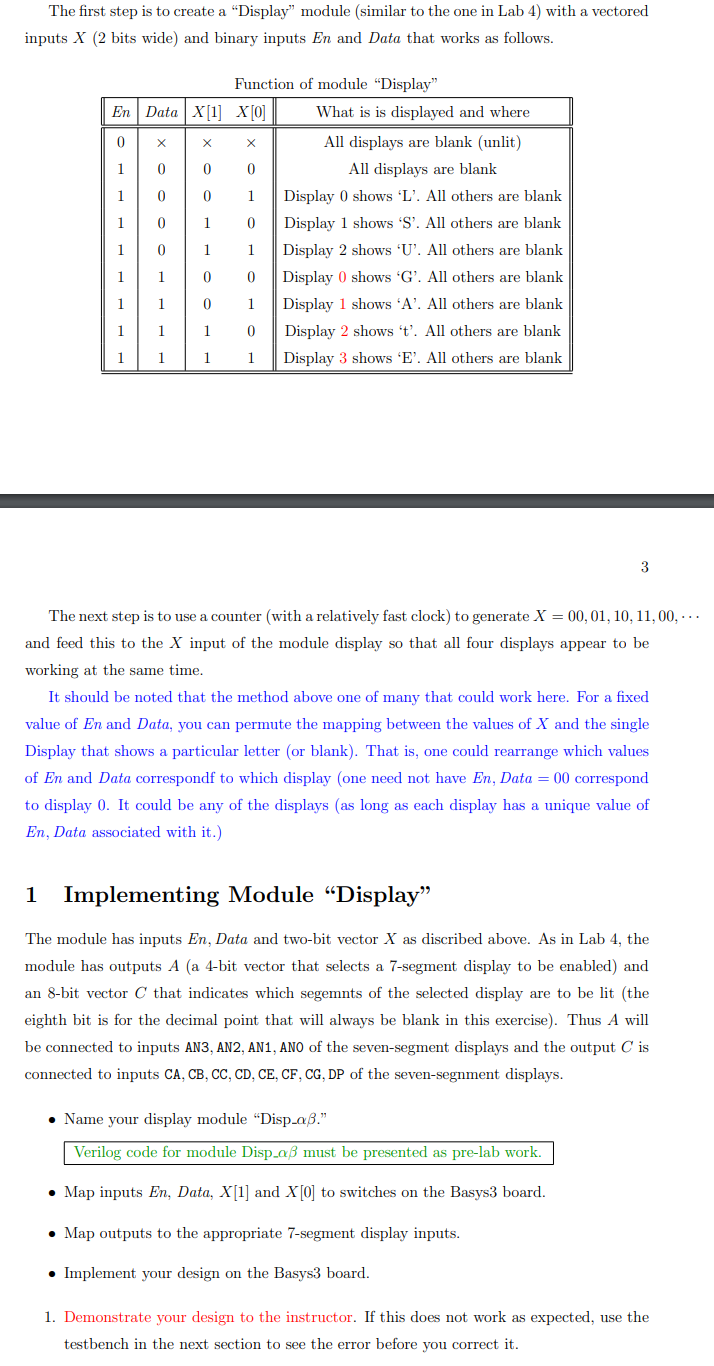 Solved The first step is to create a "Display" module | Chegg.com