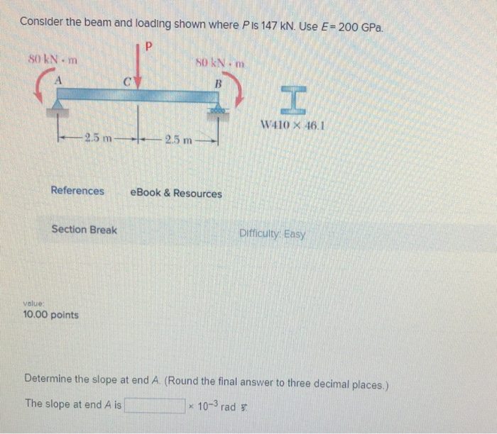 Solved Consider the beam and loading shown where PIs 147 kN. | Chegg.com