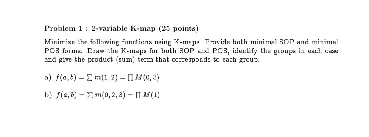 Problem 1 : 2-variable K-map (25 points) Minimize the | Chegg.com