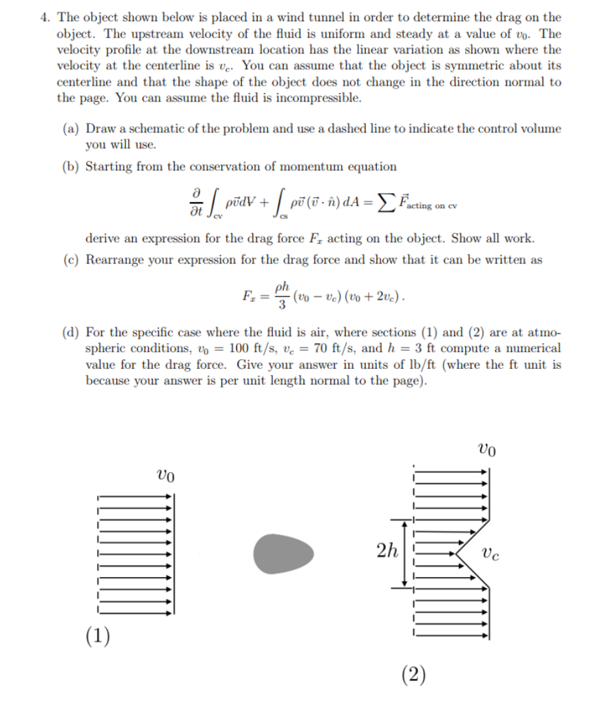 Solved 4. The object shown below is placed in a wind tunnel | Chegg.com