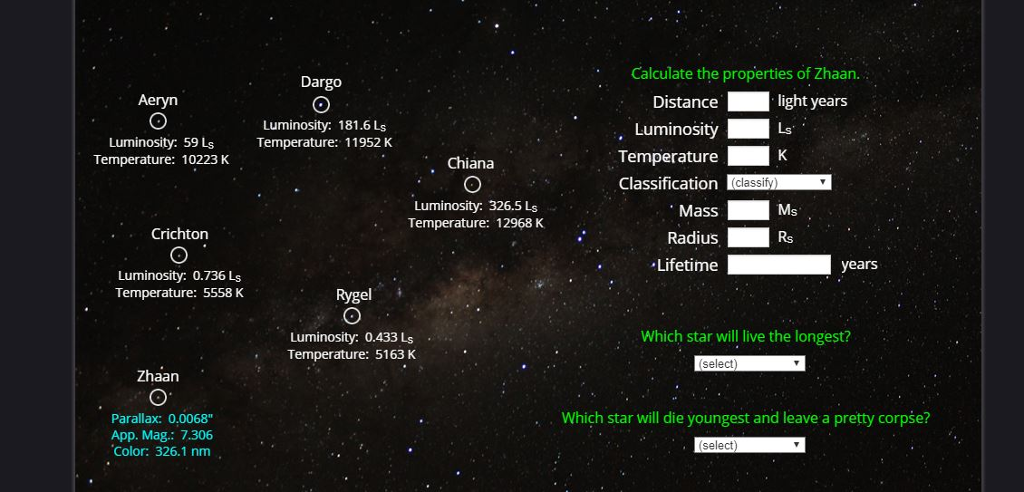 Solved Calculate the properties of Zhaan. Distancelight | Chegg.com