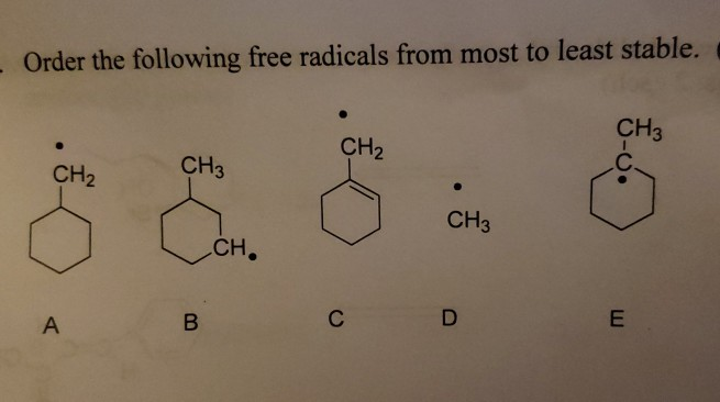 Solved - Order the following free radicals from most to | Chegg.com