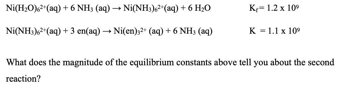 Solved Ni(H2O)62+(aq) + 6 NH3 (aq) → Ni(NH3)62+(aq) + 6 H2O | Chegg.com
