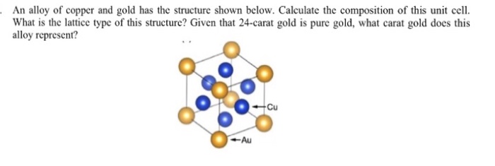 Solved An alloy of copper and gold has the structure shown | Chegg.com