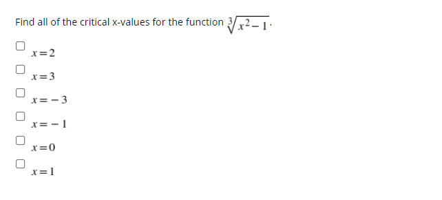 Solved Find all of the critical x-values for the function | Chegg.com