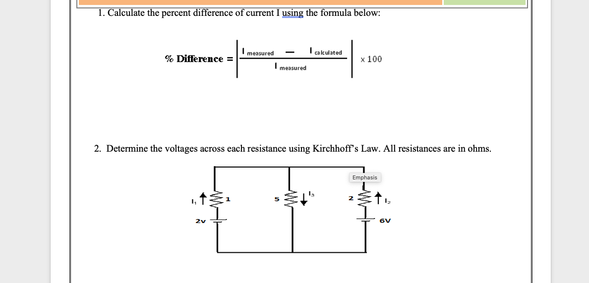 Solved 1. Calculate the percent difference of current I | Chegg.com