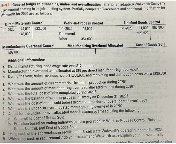Solved 4-41 ﻿General ledger relationships, under- ﻿and | Chegg.com