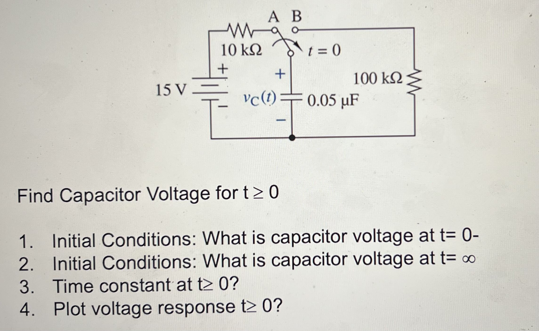 Solved Find Capacitor Voltage for t≥0 1. Initial Conditions: | Chegg.com