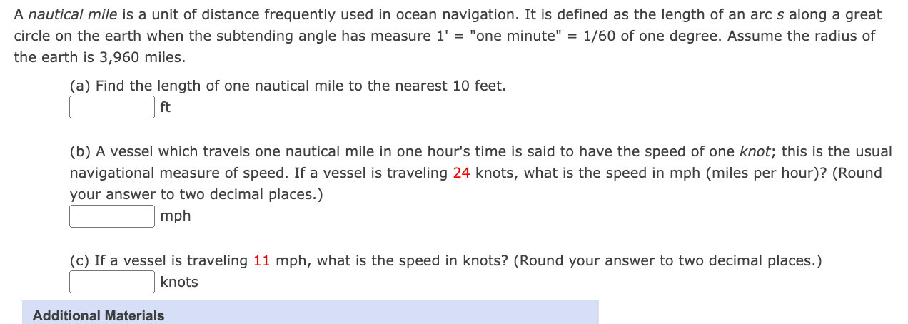 Solved A nautical mile is a unit of distance frequently used | Chegg.com