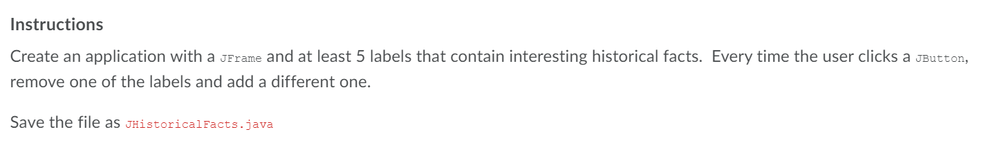 Solved Instructions Create an application with a JFrame and | Chegg.com