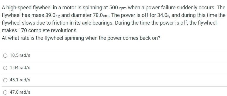 Solved A high-speed flywheel in a motor is spinning at 500 | Chegg.com