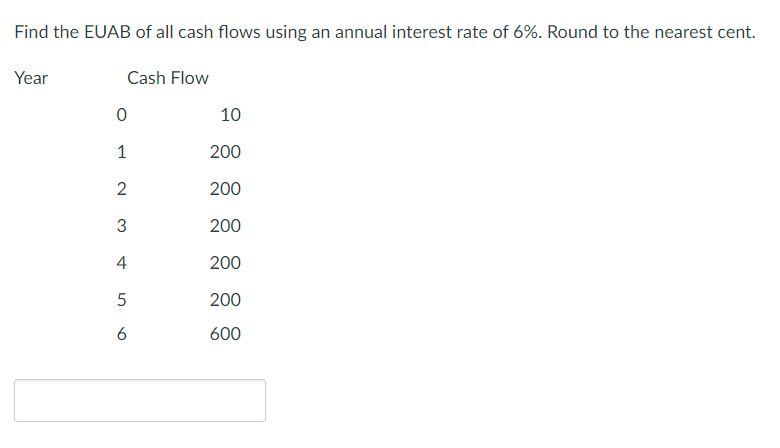 Solved Find the EUAB of all cash flows using an annual | Chegg.com