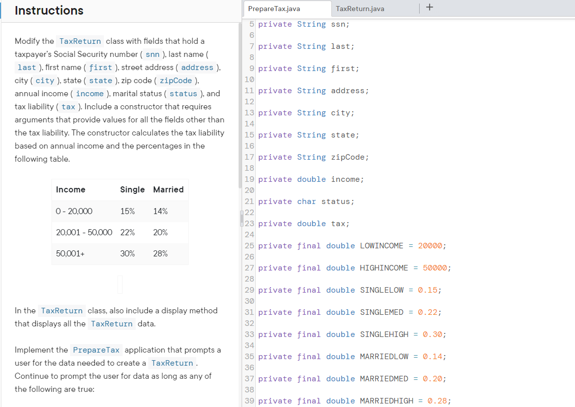 Solved the tax liability. The constructor calculates the tax | Chegg.com