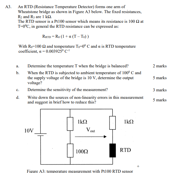 Solved A3. An RTD (Resistance Temperature Detector) forms | Chegg.com