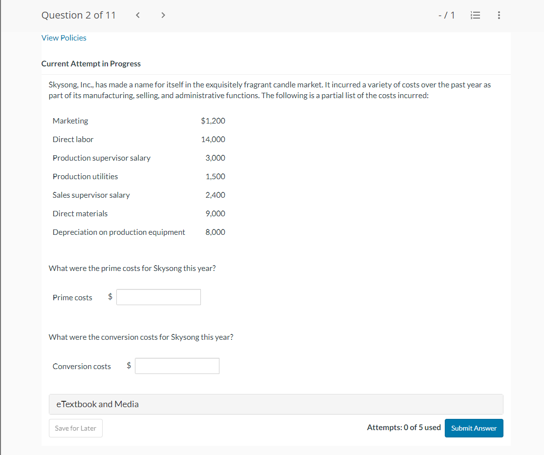 Solved Current Attempt in Progress Skysong, Inc., has made a | Chegg.com