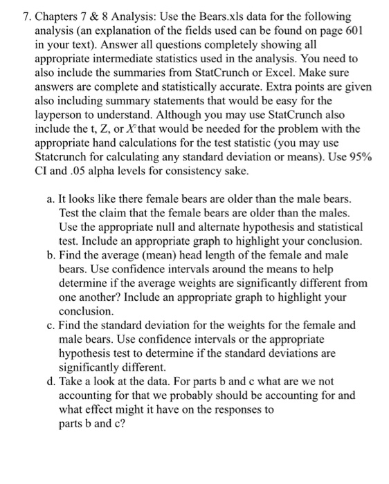Solved Appendix B Data Sets Set 7: Bears (measurements from | Chegg.com