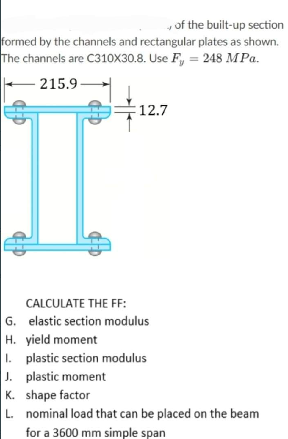 Solved ., of the built-up section formed by the channels and | Chegg.com