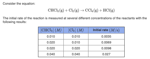 Solved Consider the equation: CHCl3(g) + Cl, (g) +CCI(g) + | Chegg.com