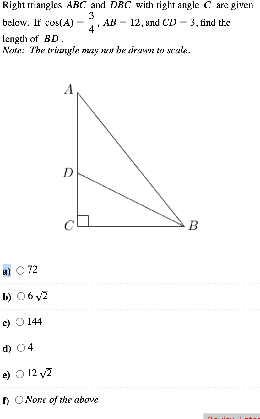 Solved = Right triangles ABC and DBC with right angle C are | Chegg.com