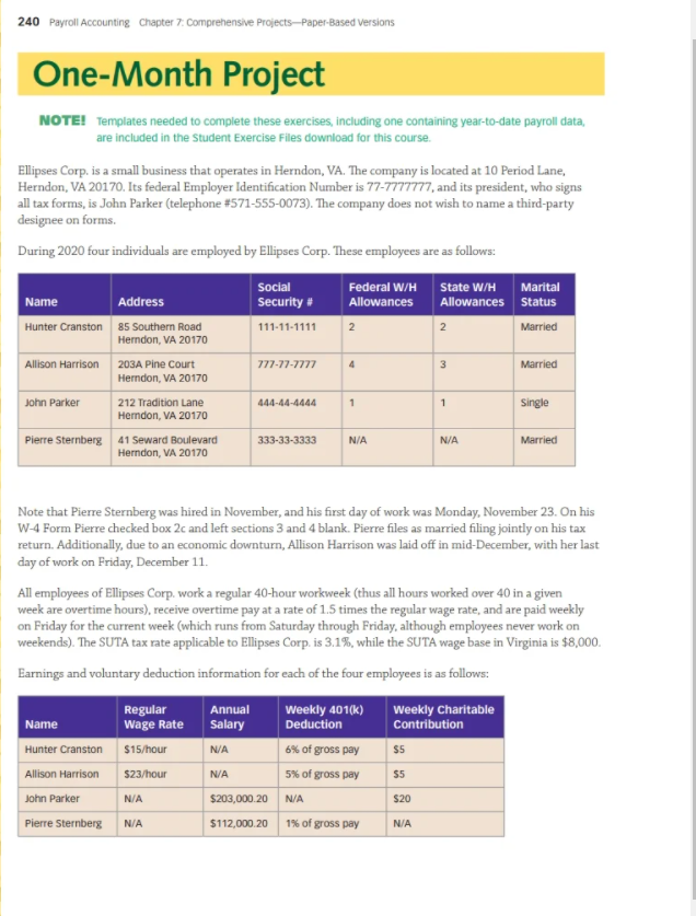 240 Payroll Accounting Chapter 7. Comprehensive | Chegg.com