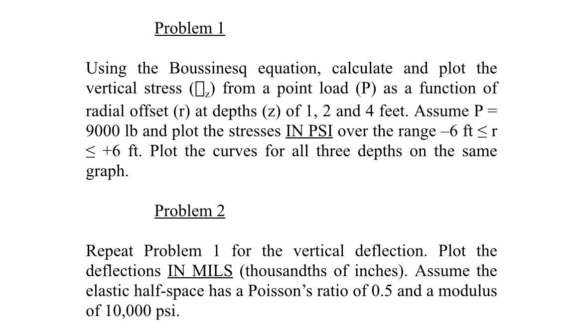 Solved Problem 1 Using the Boussinesq equation, calculate | Chegg.com