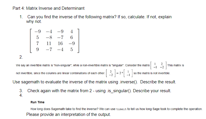 Solved Part 4: Matrix Inverse and Determinant 1. Can you | Chegg.com