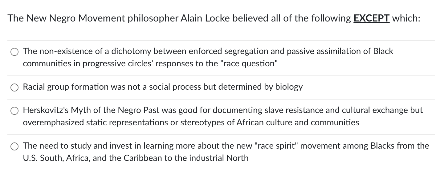 Solved The New Negro Movement philosopher Alain Locke | Chegg.com