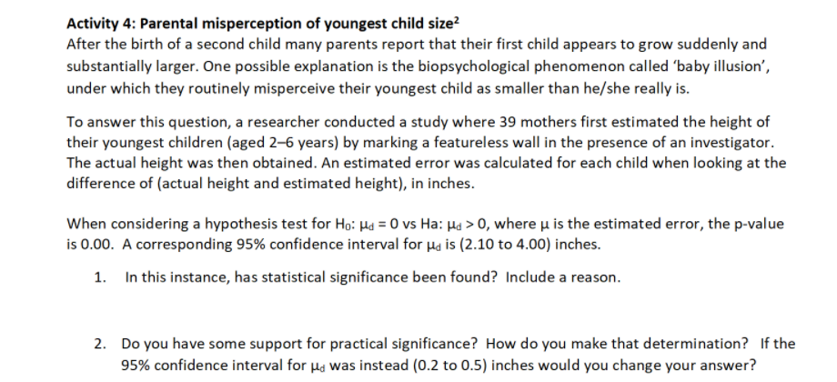 Solved Activity 4: Parental misperception of youngest child | Chegg.com
