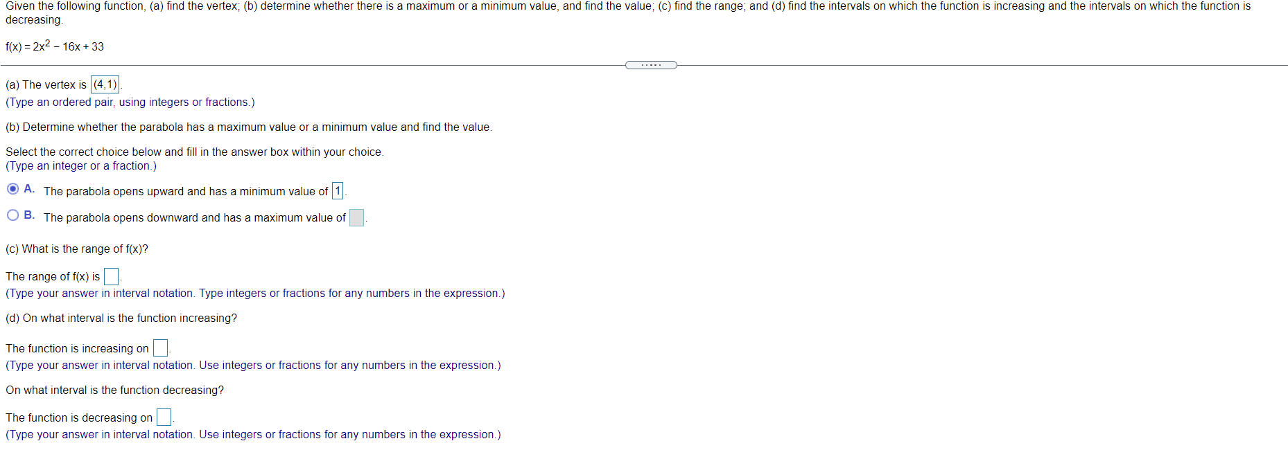 Solved Given the following function, (a) find the vertex; | Chegg.com