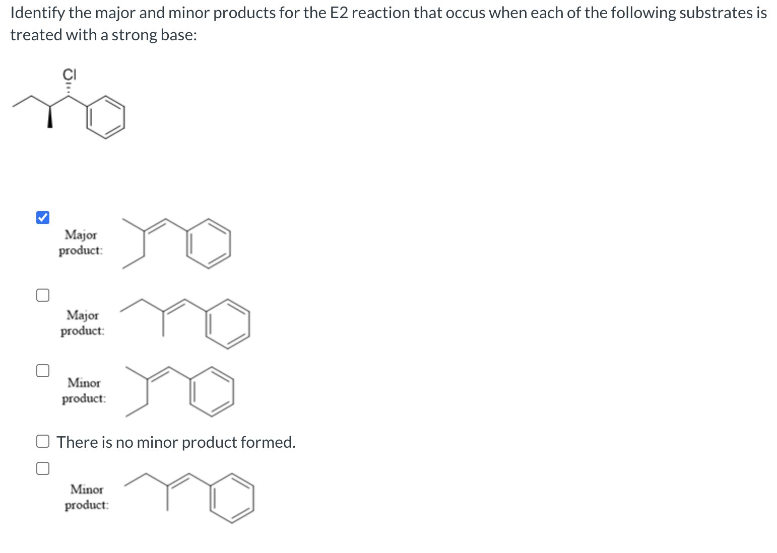 Solved Identify the major and minor products for the E2 | Chegg.com