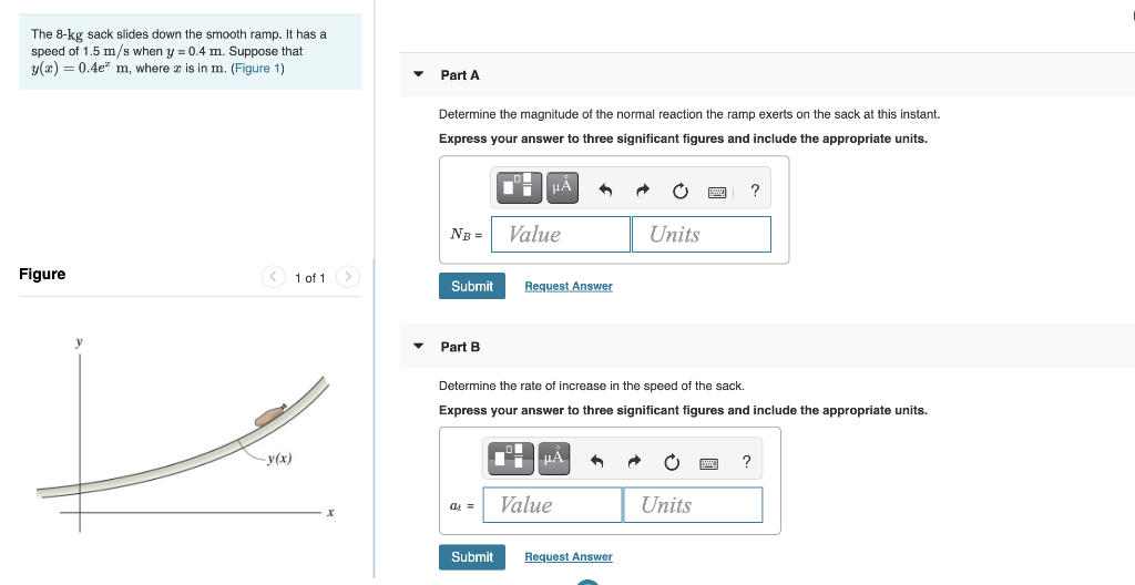 Solved The 8-kg sack slides down the smooth ramp. It has a | Chegg.com