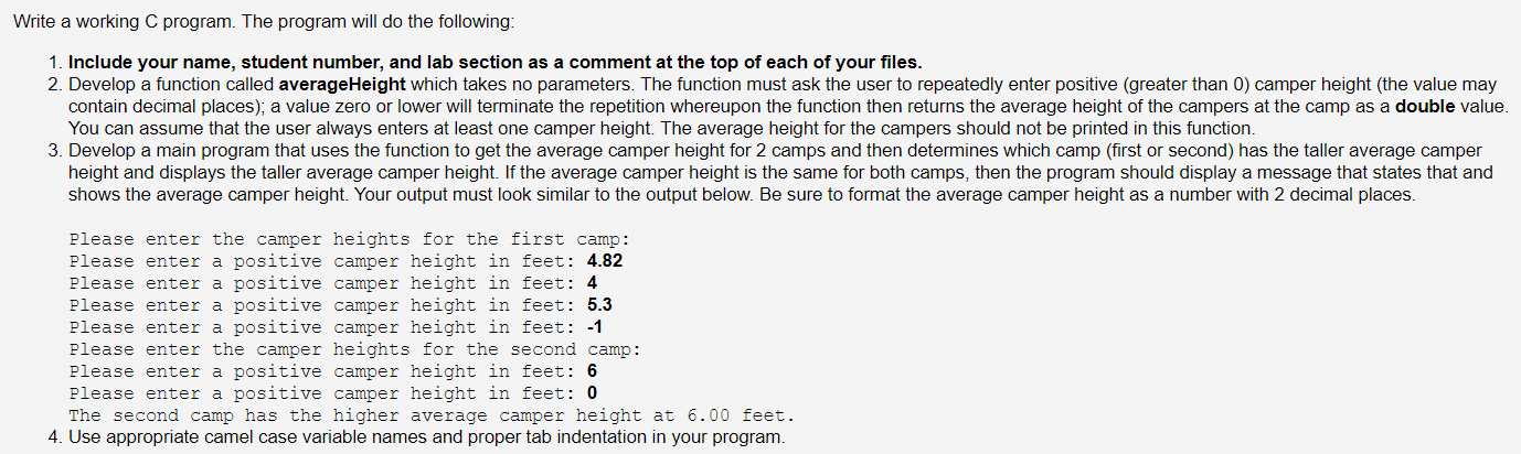 Solved Write a working C program. The program will do the | Chegg.com