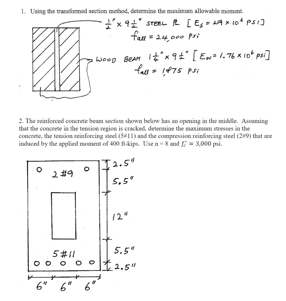 Solved 1. Using the transformed section method, determine | Chegg.com