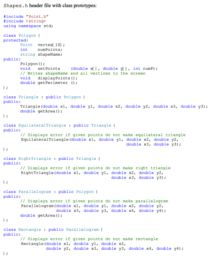 Homework - Inheritance 1. Create a base class Polygon | Chegg.com