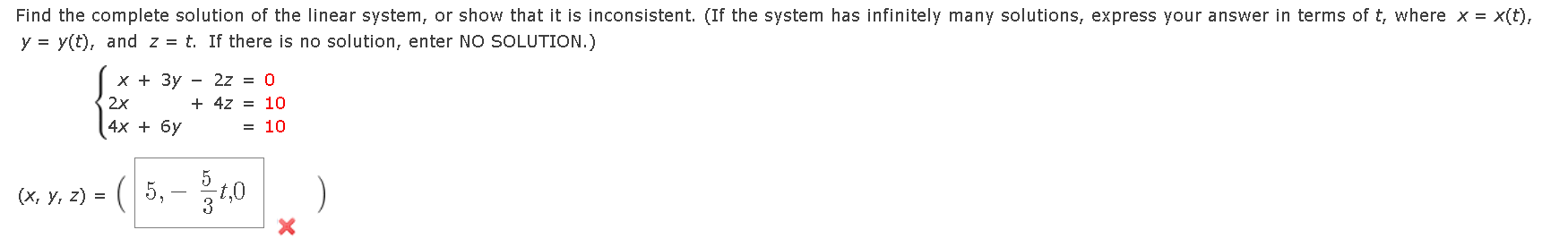 Solved Find the complete solution of the linear system, or | Chegg.com
