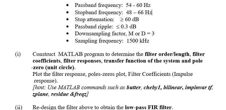 Design MATLAB coding of Chebyshev type 1 bandpass | Chegg.com