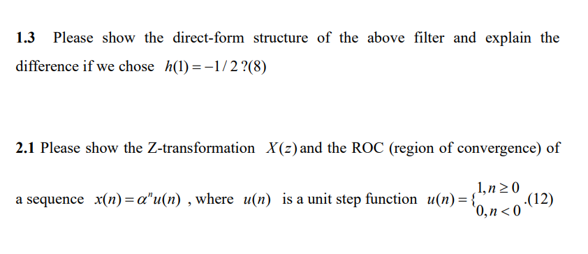 Solved 1.3 Please show the direct-form structure of the | Chegg.com