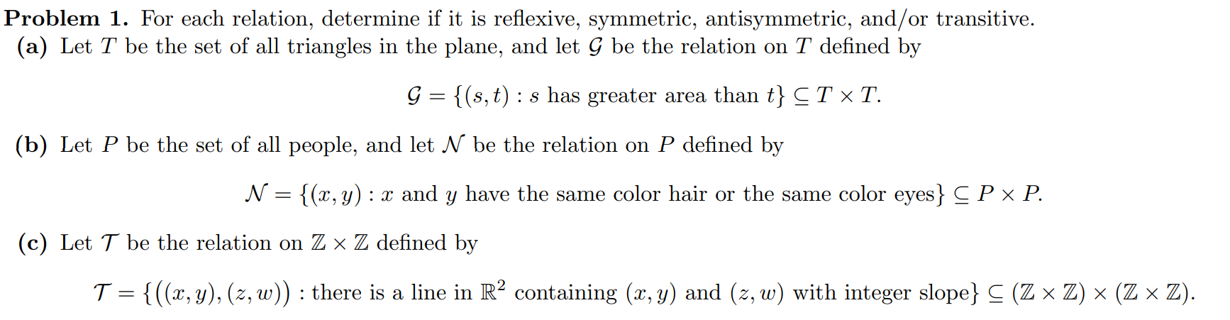 Solved Problem 1. ﻿For each relation, determine if it is | Chegg.com