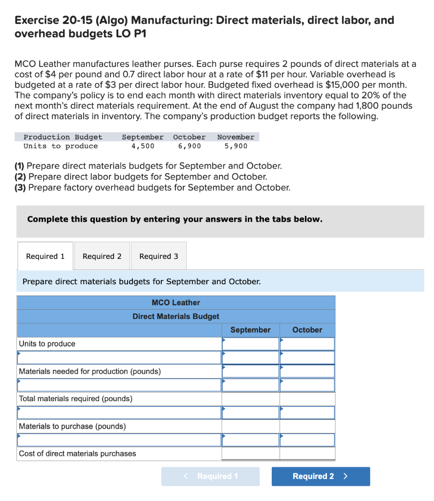 Solved Exercise 20-15 (Algo) Manufacturing: Direct | Chegg.com