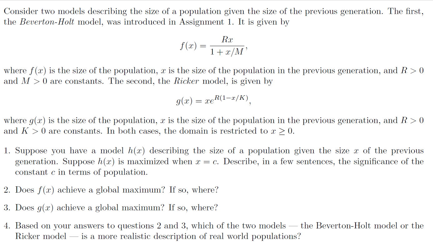 Solved Consider two models describing the size of a | Chegg.com