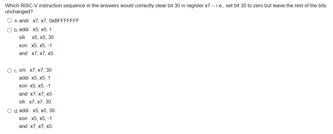 Solved Which RISC-V instruction sequence in the answers | Chegg.com