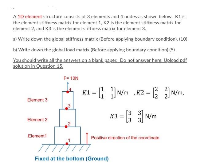 Solved A 1D element structure consists of 3 elements and 4 | Chegg.com