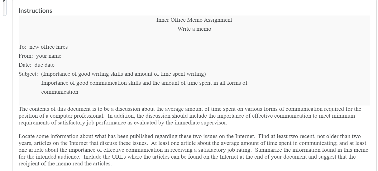 Solved Instructions Inner Office Memo Assignment Write a | Chegg.com