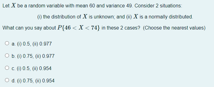 Solved Let X be a random variable with mean 60 and variance | Chegg.com