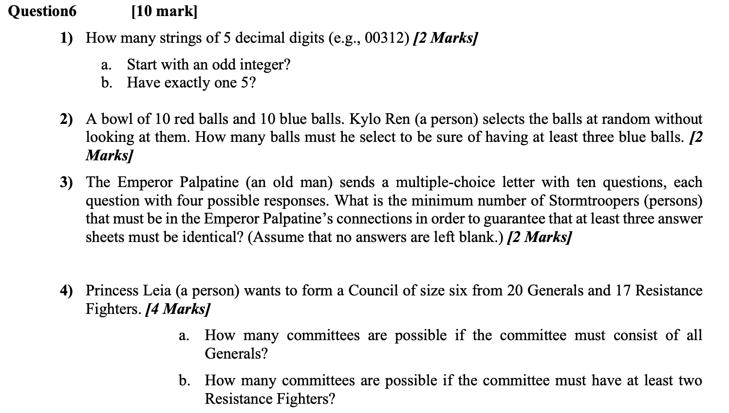 Solved Question6 [10 mark] 1) How many strings of 5 decimal | Chegg.com